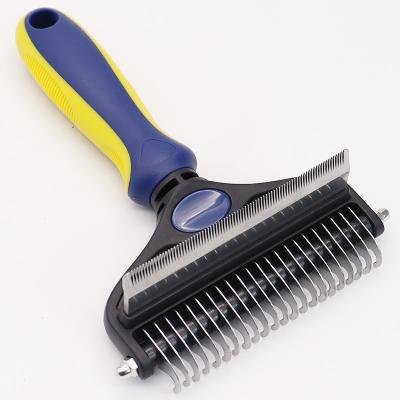 Cina Pet 2-in-1 Detangling Grooming Comb Cat Hair Cleaner Rimozione denso dente cane rastrello spazzola in vendita