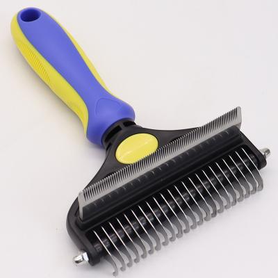Cina Pet 2-in-1 Detangling Grooming Comb Cat Hair Cleaner Rimozione denso dente cane rastrello spazzola in vendita