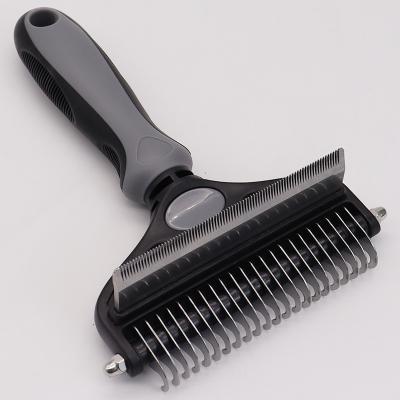 Cina Pet 2-in-1 Detangling Grooming Comb Cat Hair Cleaner Rimozione denso dente cane rastrello spazzola in vendita
