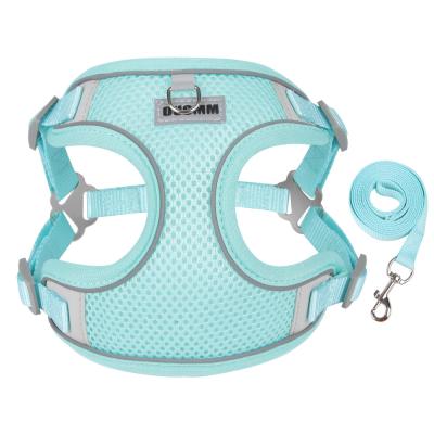 China Pet Reflective Adjustable Harness Dog Breathable Mesh Harness And Leash Set for sale