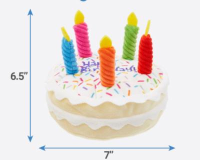 China Stuffed Plush Dog Happy Birthday Cake Abs 110g Pet Squeaky Toys With Candles for sale