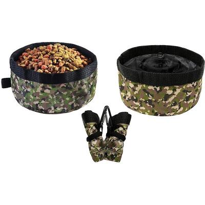 China Amazon Dog Travel Convenient Food Bowl Water Bowl Foldable Dog Bowl Camouflage Waterproof Fabric for sale