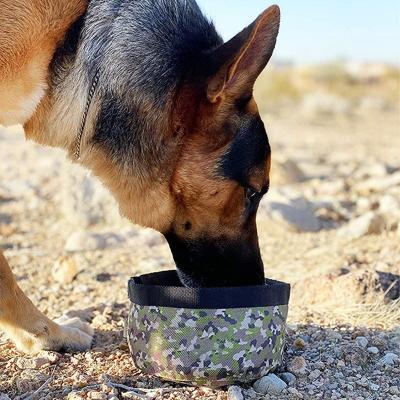 China Amazon Dog Travel Convenient Food Bowl Water Bowl Foldable Dog Bowl Camouflage Waterproof Fabric for sale