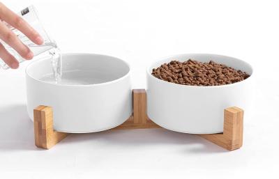 China Raised Slow Feeder Dog Bowl With Non-Slip Wood Stand Medium Sized for sale