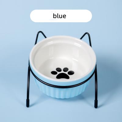 China Ceramic Cat Food Basin Double Bowls Protect Cervical Vertebra for sale
