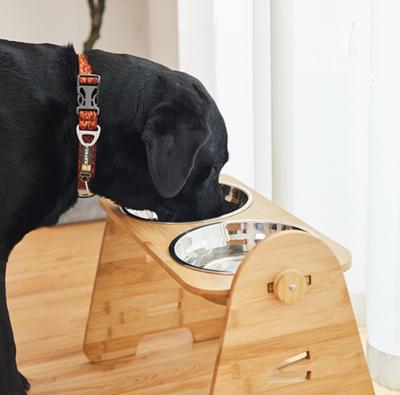 China Durable Bamboo Adjustable Raised Dog Bowls For Large Dogs for sale