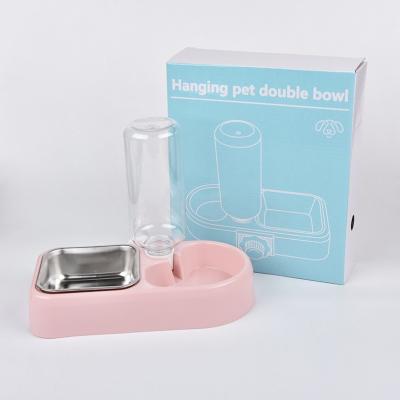 China Automatic Water Refill Pet Hanging Bowl Amazon Hanging Automatic Water Refill Dog Cat Double Bowl for sale