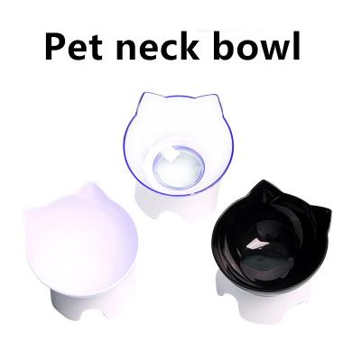 China Cat Bowl Dog Bowl Cat Single Bowl Non-Slip Cat Bowl Oblique Mouth Neck Protector Transparent Pet Bowl High Foot for sale