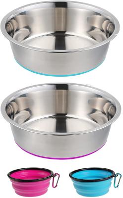 China Deep Stainless Steel Anti-Slip Dog Cat Bowls with No-Spill and Non-Skid Rubber Bottom for sale