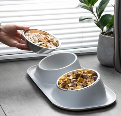 China Stainless Steel Pet Feeder Bowls With No Skid Silicone Mat for sale