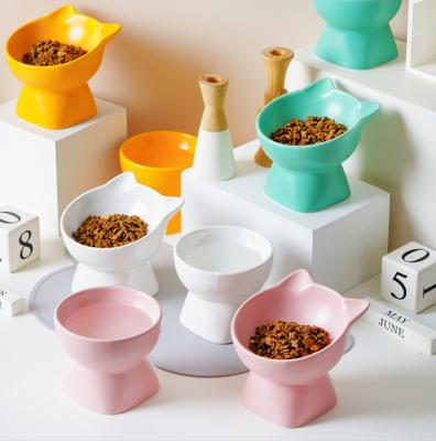 China Ceramic Raised Pet Food Bowl For Flat Faced Cats for sale