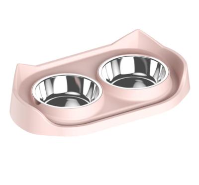 China 2 Stainless Steel Cat Dog Water Bowl No Spill Slow Feeder for sale