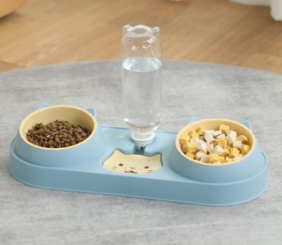 China 15 Degree Tilted Automatic Water Bottle Bowl Cat Double Food Bowl for sale