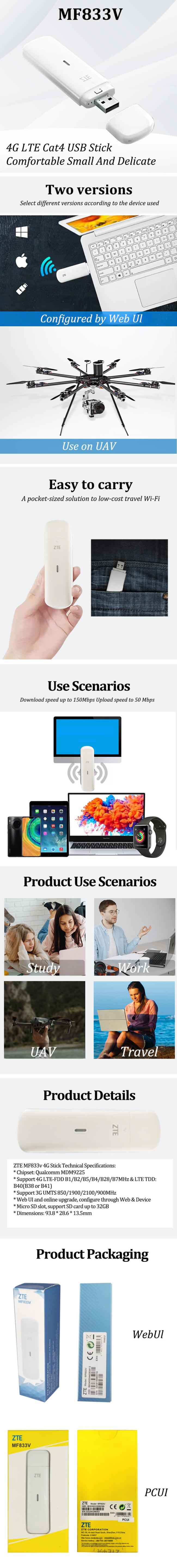 MF833V USB Wireless Modem Mobile Broadband 4G LTE Stick Dongle