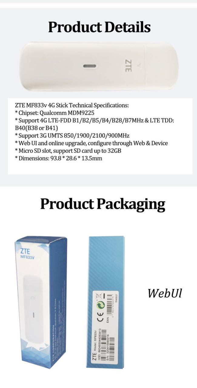 Unlocked Z-Te Mf833V LTE 4G 150 Mbps USB Dongle