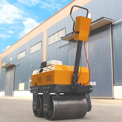 China Cheap 500KGS Walk Behind Vibratory Road Roller Gasoline Mini Double Drum Compactor for Sale for sale