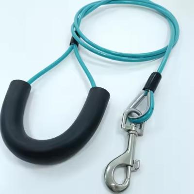 China 7x7 7x19 PVC Spring Dog Tie Out Cable And Stake Long Nylon Pet Leash for sale