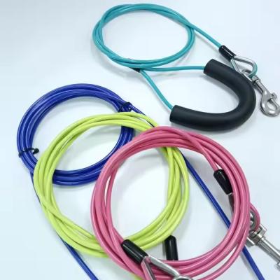 China Gaosheng Quality Pvc Spring Steel Wire Rope Cheap Long Nylon Pet Leash Dog Tie Out Cable Pet Leash Lead Leash Dog for sale