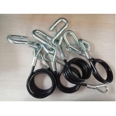 China 5000 Lbs Load Capacity PVC Coated Coiled Trailer Safety Cable with Corrosion Resistant S-Hook for sale