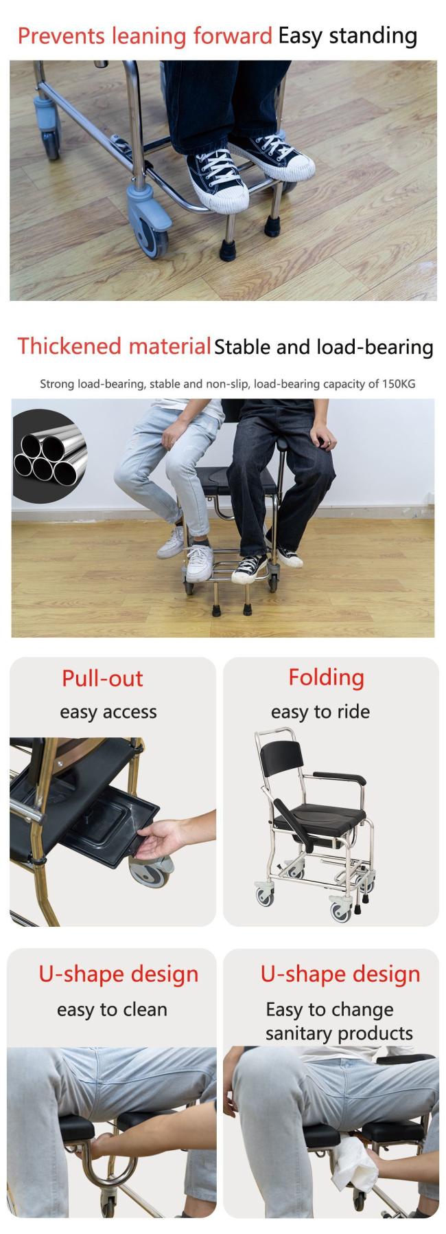 The Latest Waterproof Sturdy Toilet Wheelchair with Wheels, Suitable for The Elderly, Pregnant Women, and Children