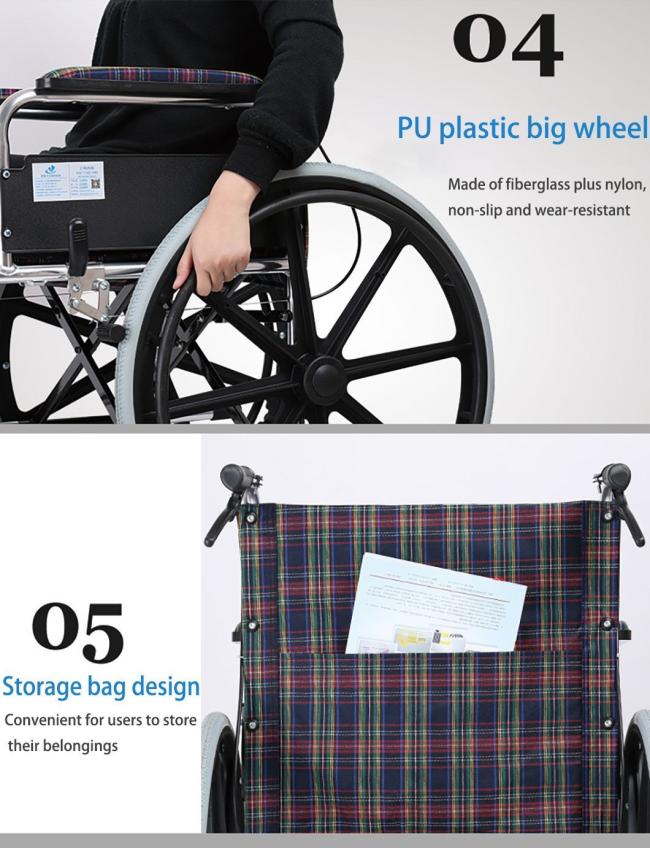 High Quality Multifunctional Manual Folding Steel Wheelchair