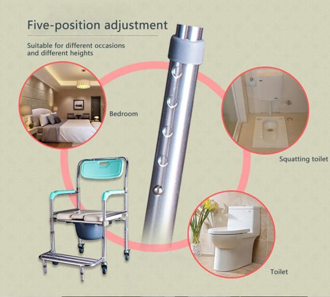Aluminum Shower Chair Flip up Armrest CE Standard Hospital Adjustable Luxury Commode Chair for Sale Aluminum Commode Chair