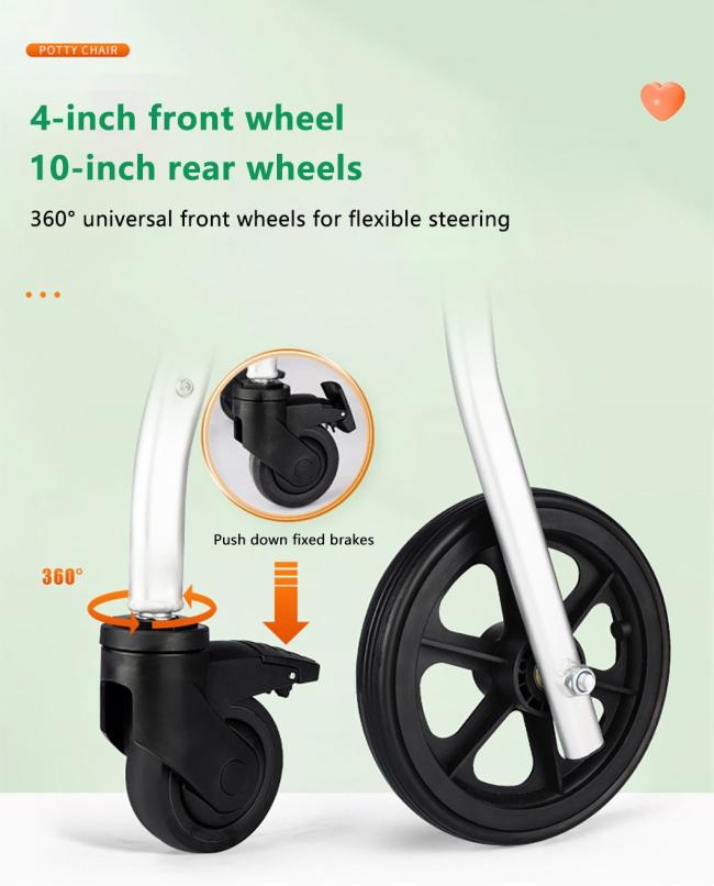 Toilet Safety Chair for Elderly and Disabled Aluminium Mobile Bathroom Chair with Wheels