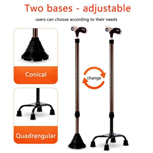 Premium Aluminum Brown Walking Cane with Quad Base for Stability
