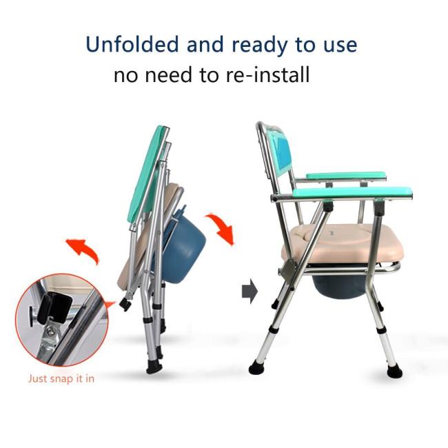 Hot Sale Wheelchair Toilet Commode Chair Patient Non-Slip Foldable Aluminum Chair for Elderly and Disabled