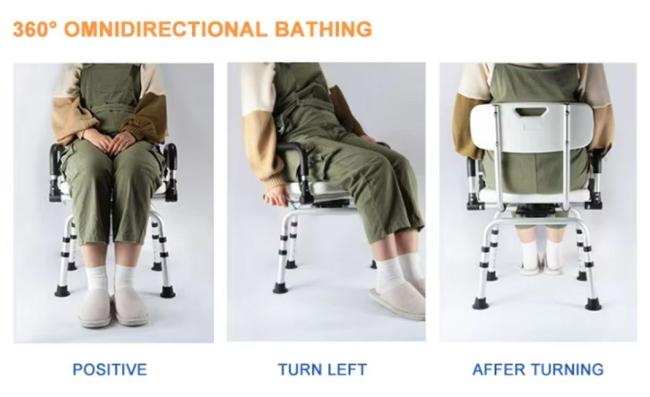 High Quality Lightweight Aluminum with Back and Arms Adjustable Bath Shower Chair