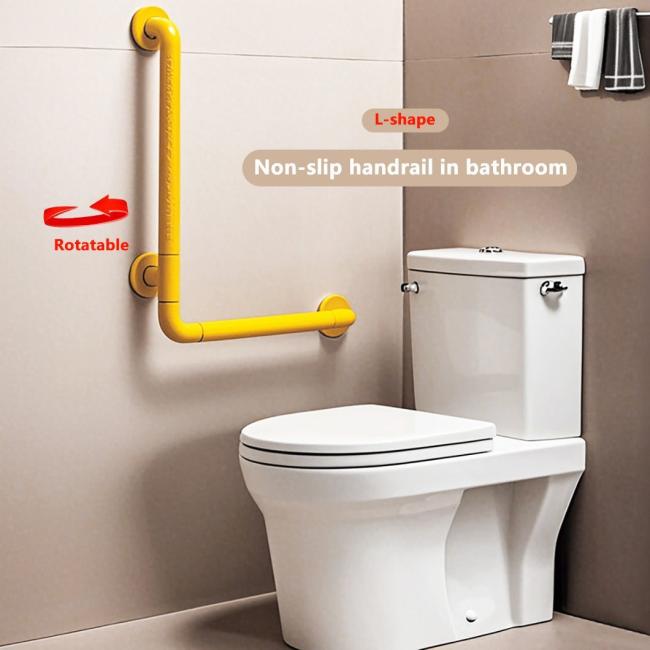 Bathroom Handrail Barrier-Free Toilet Yellow White L-Shaped Wall Handrail Nylon Grab Bar