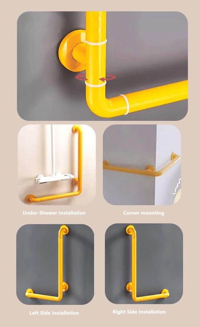 Bathroom Handrail Barrier-Free Toilet Yellow White L-Shaped Wall Handrail Nylon Grab Bar