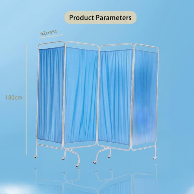 Hot Sales Stainless Steel Hospital Furniture 4 Folding Medical Bedside Ward Curtain Screen