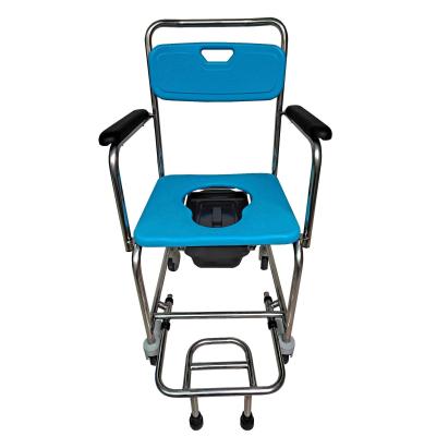 China Blue Medical Safety Shower Toilet Chair With Wheels Easy Cleaning for sale