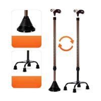 China Stable Quad Base Brown Aluminum Walking Cane  High Stability for sale