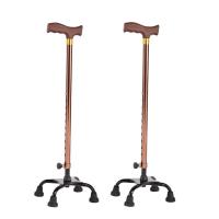 China Stable Quad Base Brown Aluminum Walking Cane  High Stability for sale