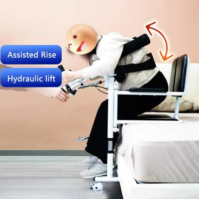 China Adjustable Height Manual Patient Transfer Lift Chair Hydraulic Lift Wheelchair for Paralyzed in Orange YFH-YWJ02 for sale