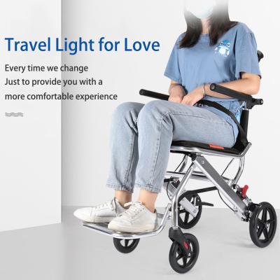 Cina Modello di aeromobile Sedile a rotelle manuale pieghevole leggero Sedile a rotelle in acciaio di alluminio sedile a rotelle ultraleggero in vendita