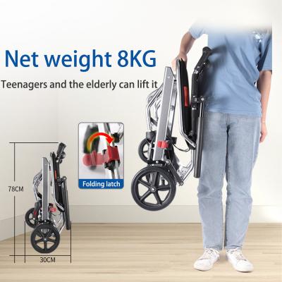 Cina Modello di aeromobile Sedile a rotelle manuale pieghevole leggero Sedile a rotelle in acciaio di alluminio sedile a rotelle ultraleggero in vendita