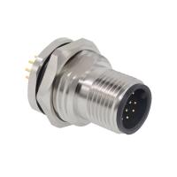 China 4 Pin Die Cast Screw A Code Male M12 Circular Connector Electrical Panel Front Mount PCB for sale