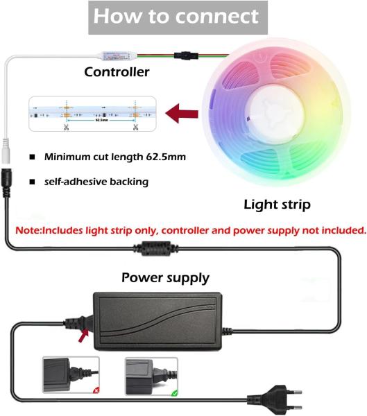 10ft RGBW Smart IC DC24V IP20 Flexible COB LED Decoration Strip Lights For Home Room
