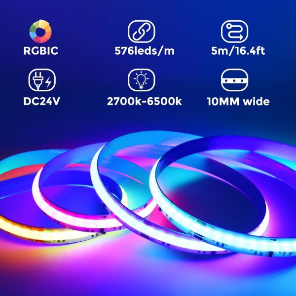 10ft RGBW Smart IC DC24V IP20 Flexible COB LED Decoration Strip Lights For Home Room
