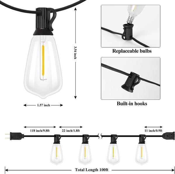 Quality LED Outdoor 100FT 52 Shatterproof ST38 Vintage Edison Patio Bulbs String Lights for sale