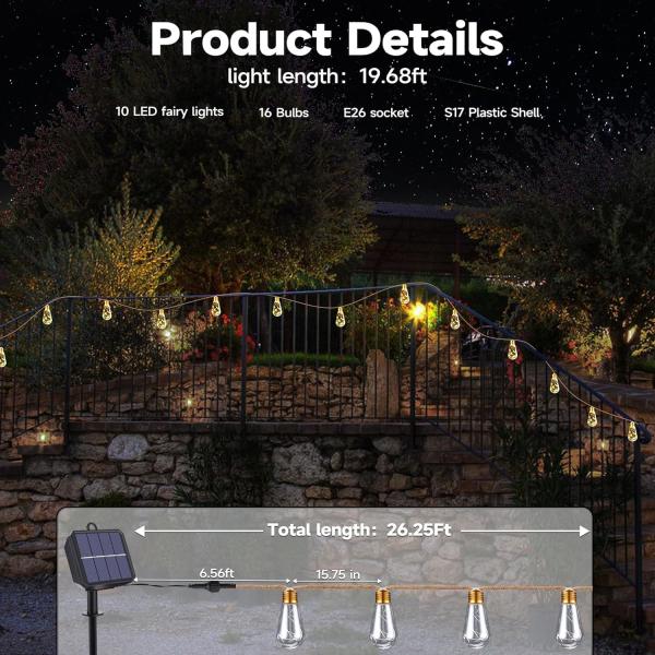 20Ft solar led powered outdoor decorative fairy christmas String Lights