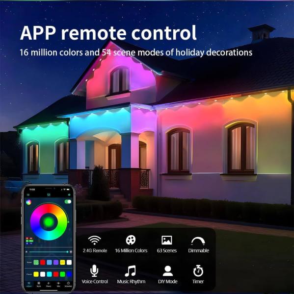 Quality 50ft IP67 Outdoor Waterproof Smart RGBIC permanent Eaves Lights with 75 Scene for sale