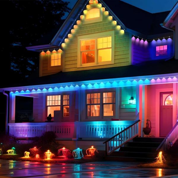Quality 100ft IP67 Outdoor Waterproof Smart RGBIC (2 Rolls*50ft) permanent Eaves Lights with 75 Scene Modes and 36leds for sale