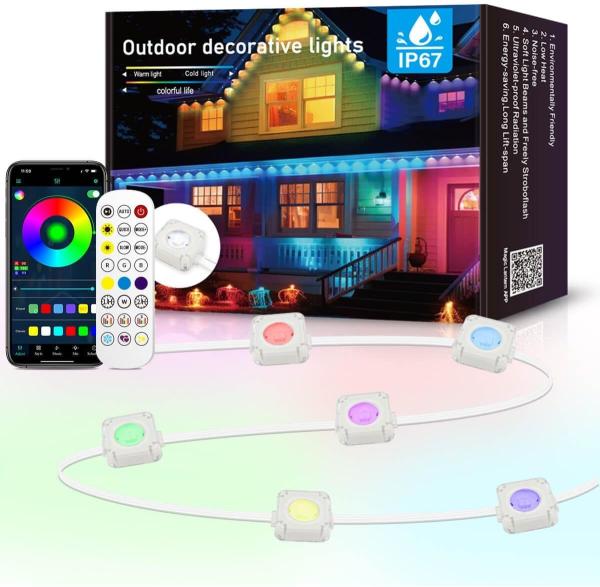 Quality 150ft (3rolls*5)IP67 Outdoor Waterproof Smart RGBIC (2 Rolls*50ft) permanent Eaves Lights with 75 Scene Modes and 36leds for sale