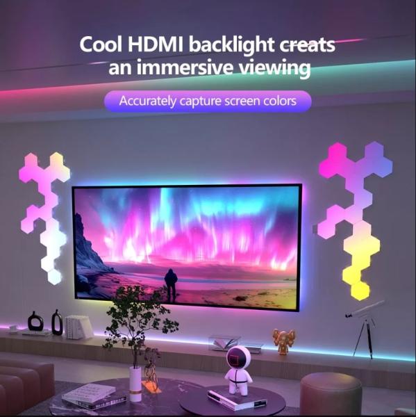 Quality RGBIC Gaming Light ABS Shell HDMI Hexagon Gaming Light With PC Luminous Surface USB Powered for sale