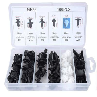 China HE26 100 pcs Car Clips Plastic Car Bumper Fastener 6 Sizes Push Retainer Rivets Kit Door Trim Panel Fender Clips Bumper Clips for sale