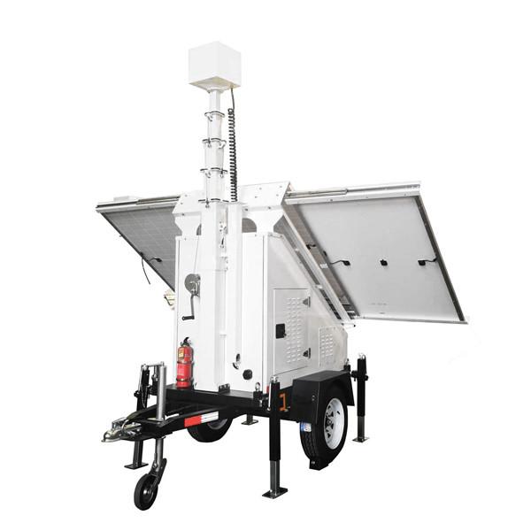 Quality Remote Monitoring Mobile Solar CCTV Trailer With PTZ Camera Box for sale